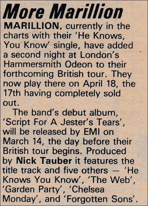 1983 - Marillion Setlists 1980-1988