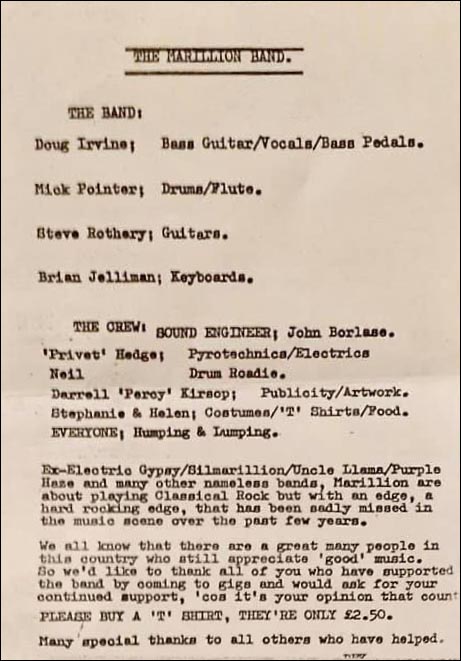 1980 - Marillion Setlists 1980-1988