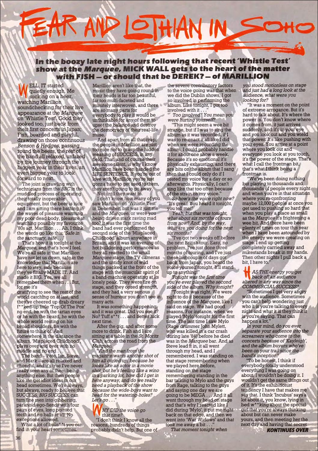 1986 - Marillion Setlists 1980-1988