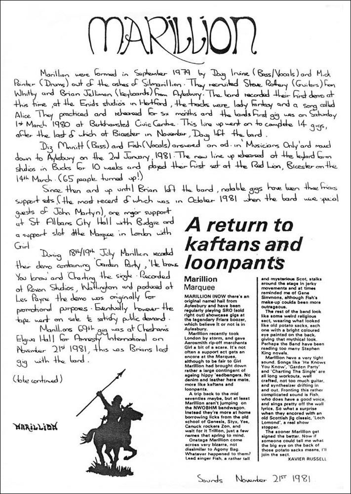 1981 - Marillion Setlists 1980-1988