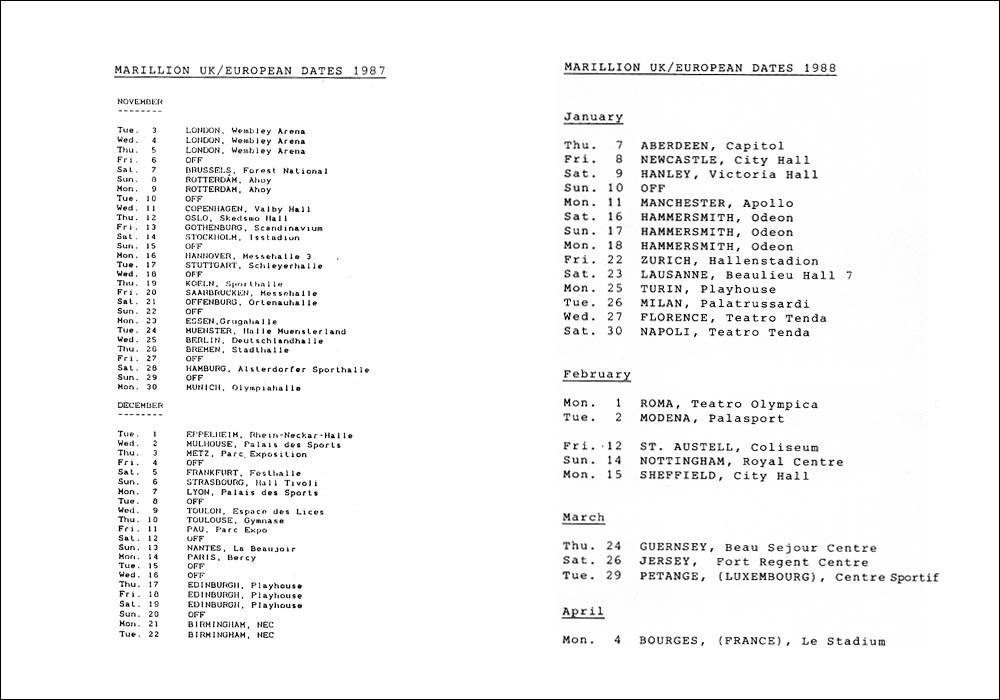 1988 - Marillion Setlists 1980-1988
